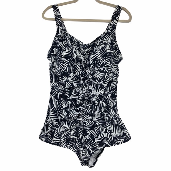 Gabar | Swim | Navy Blue White Palm Leaf One Piece Pinup Suit | Poshmark